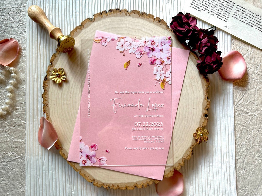 Clear Acrylic Quinceañera Invitations With Pink Cherry Blossom - Etsy
