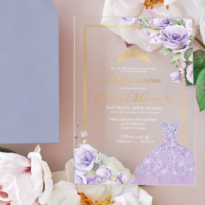 Clear Acrylic Quinceañera Invitations With Flowers and Gold - Etsy