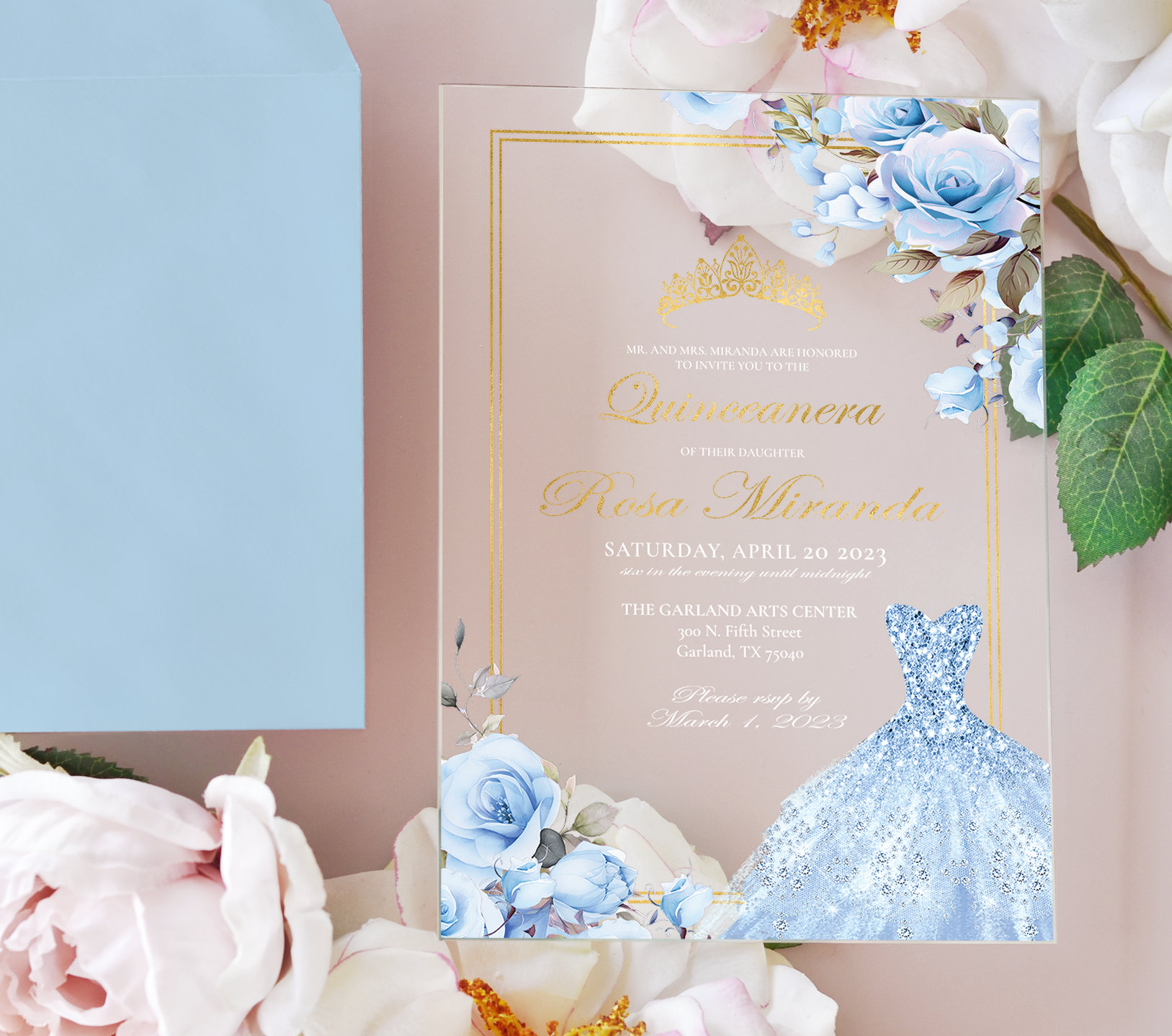 Clear Acrylic Quinceañera Invitations With Flowers and Gold - Etsy