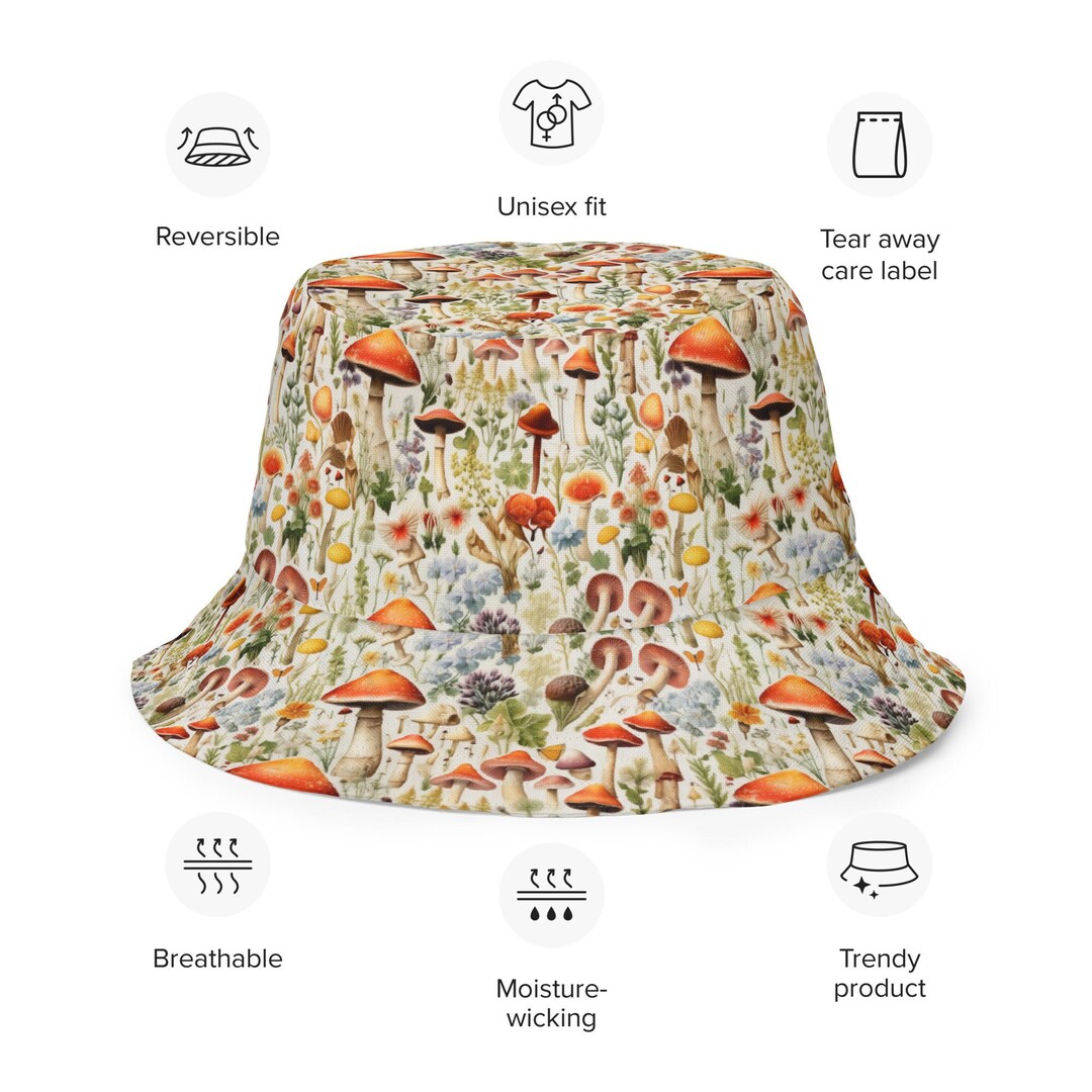 Mushroom Cottagecore Reversible Bucket Hat, Cottagecore Bucket Hat ...