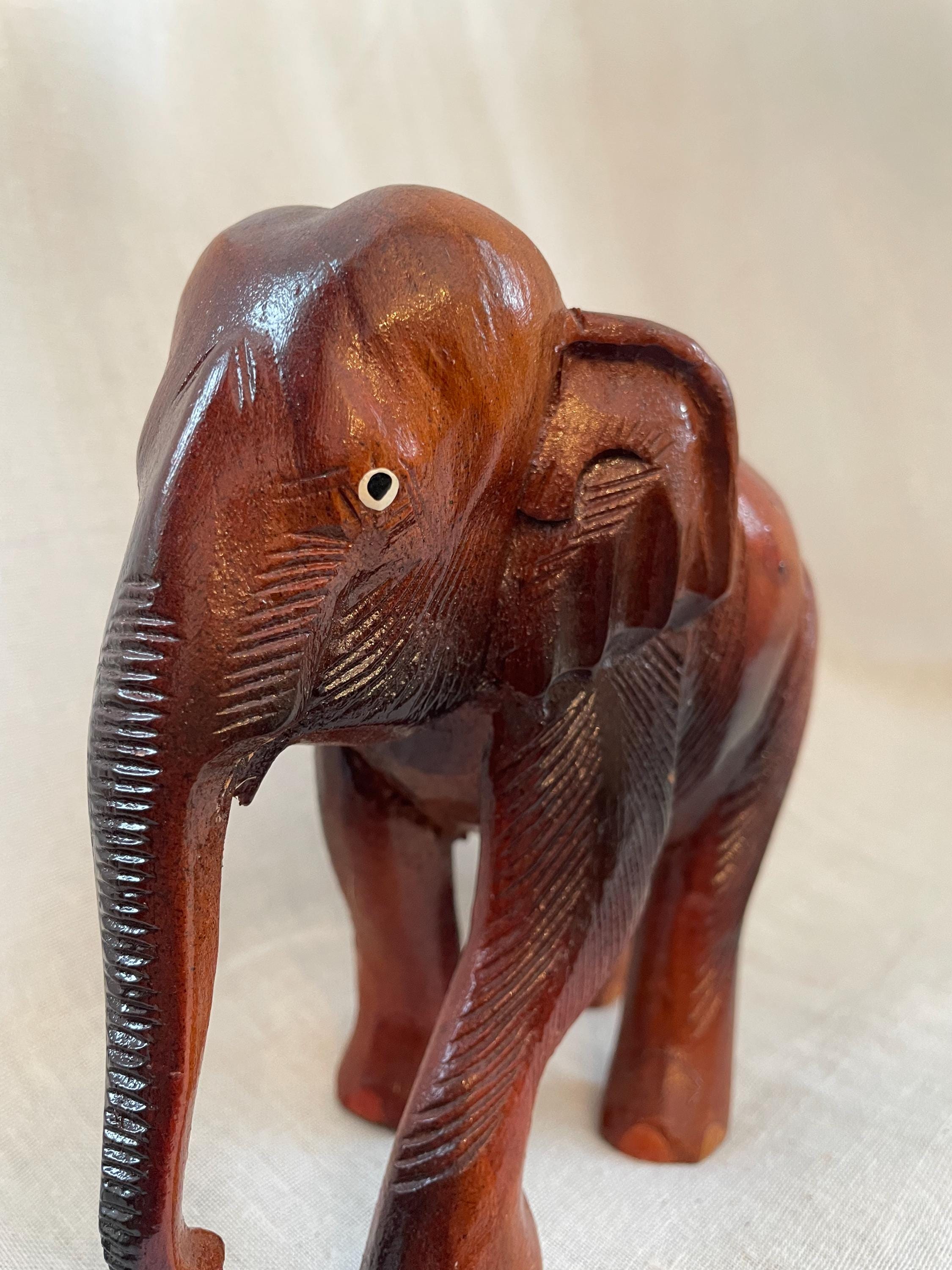 Vintage Carved Wooden Elephant: Animal Figurine, Boho Decor - Etsy