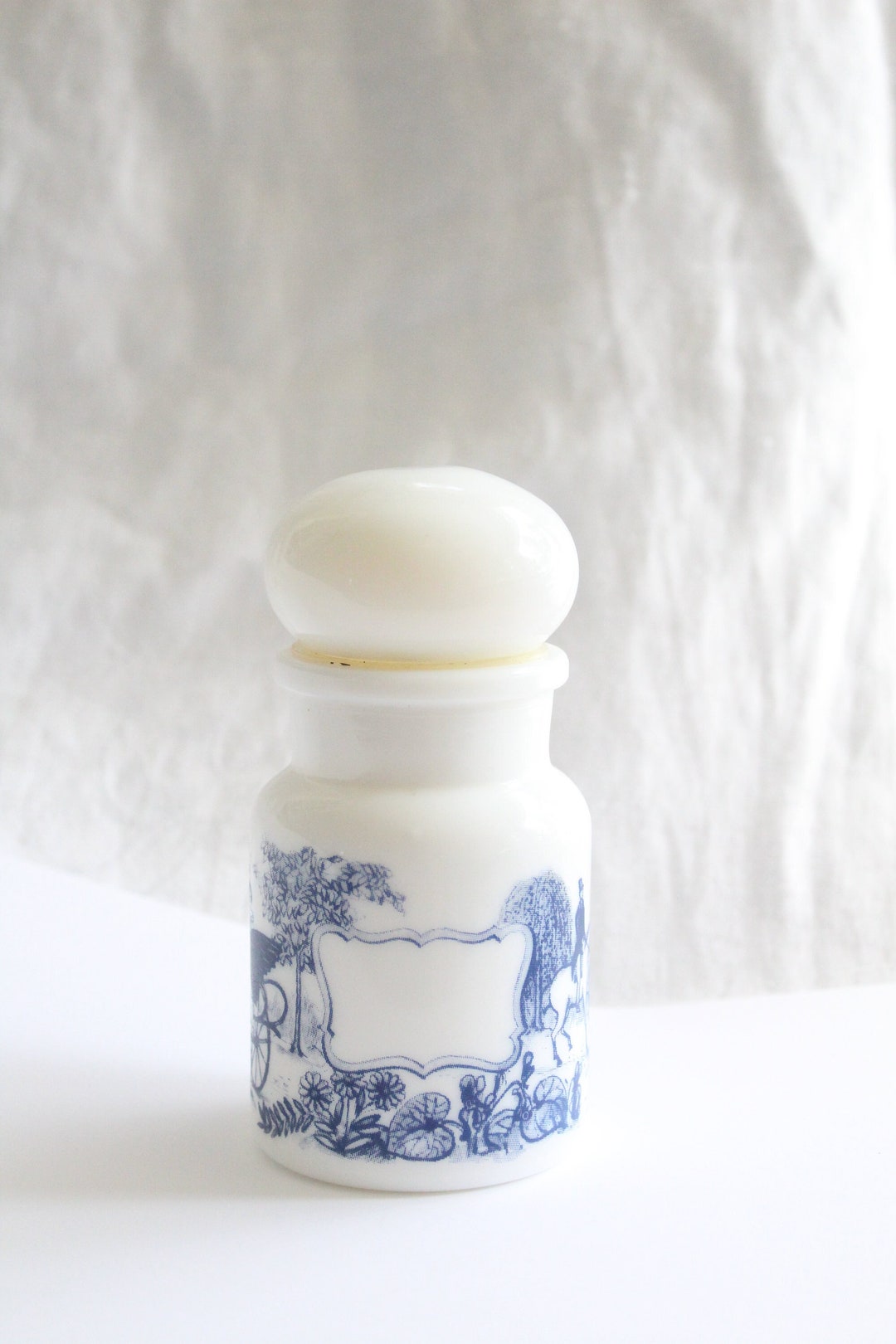 Blue White Milk Glass Vintage Spice Jar: Royal Blue, Bubble Top ...