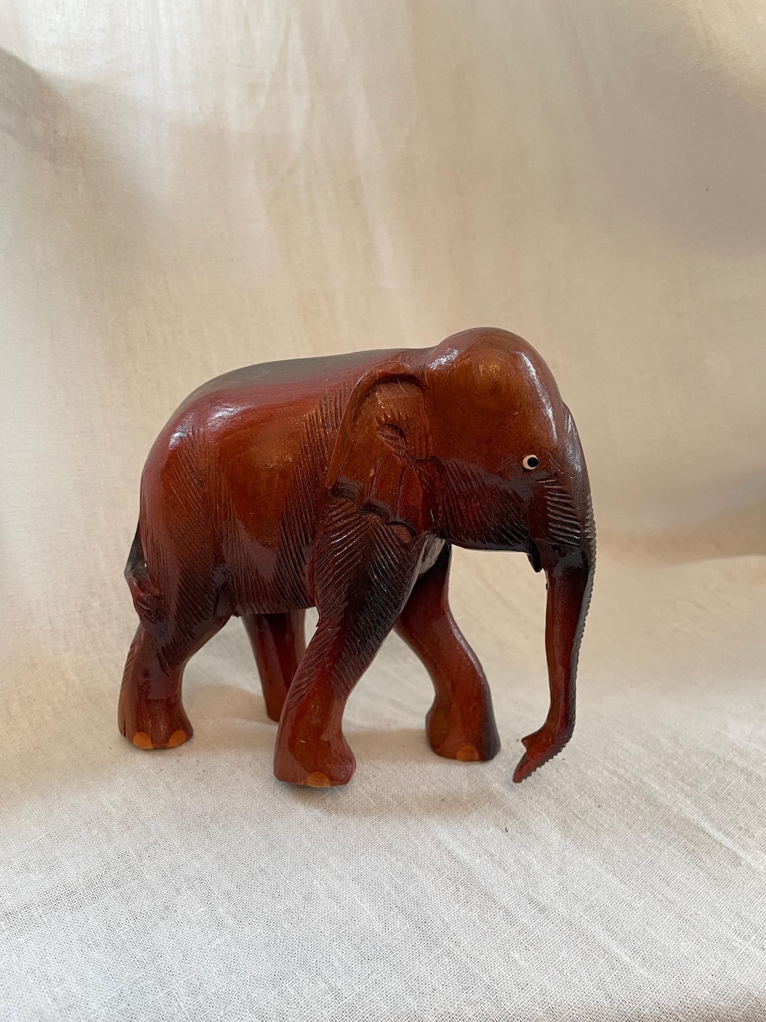Vintage Carved Wooden Elephant: Animal Figurine, Boho Decor - Etsy