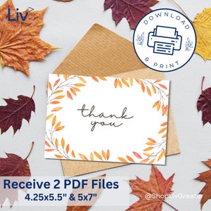Printable Fall Leaves Thank You Card, Gratitude Card, Instant Download ...