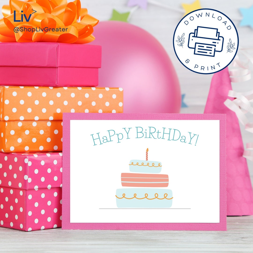 Printable Birthday Card, Cake, Celebration Card, Instant Download ...