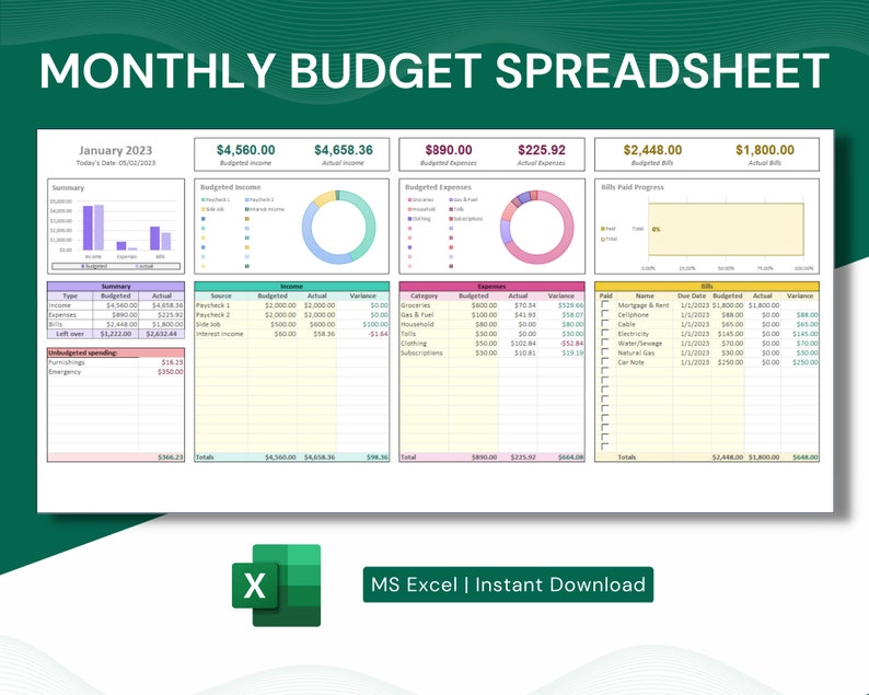 Monthly Budget Spreadsheet - Etsy