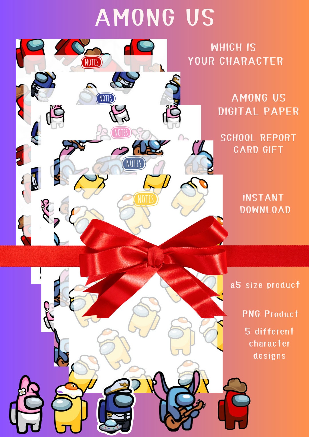 AMONG US Printable,daily Pages,report Card Gift,digital Page,instant ...