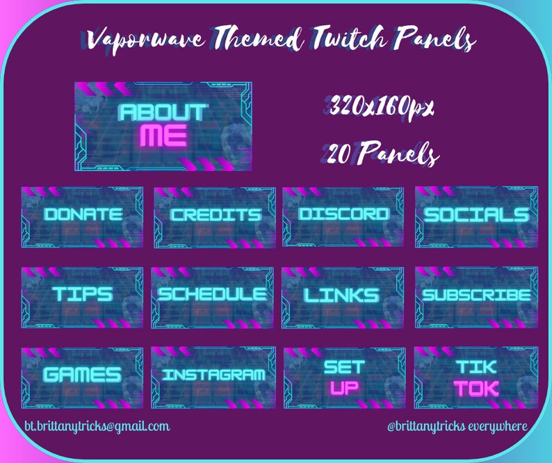 Vaporwave Themed Twitch Panels - Vaporwave Streamer Streaming Blue ...