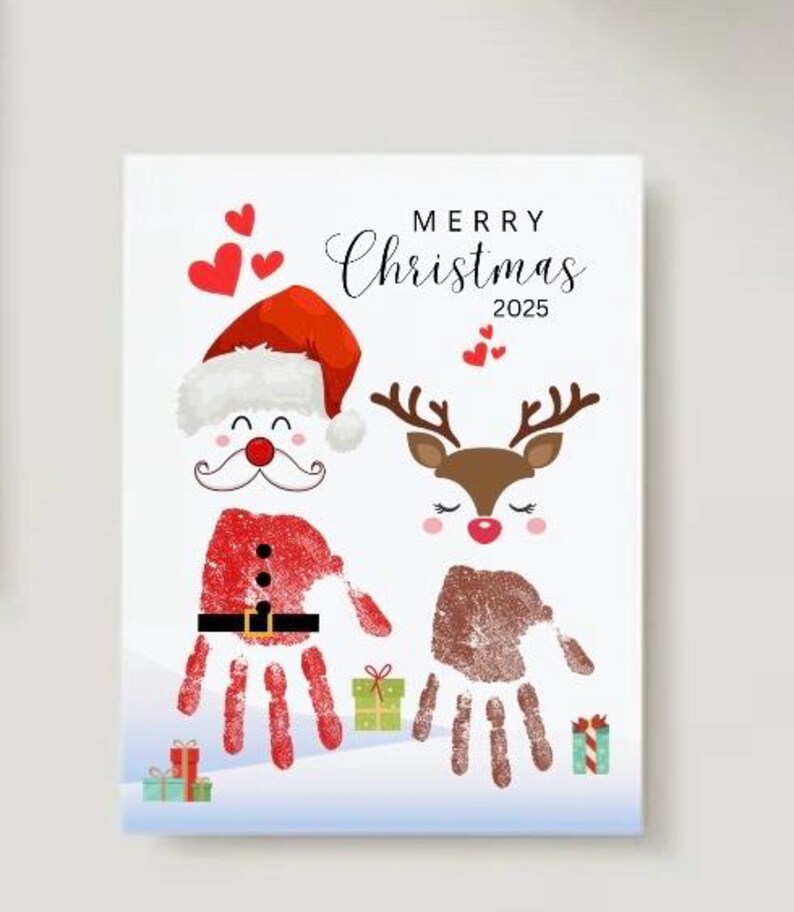 Christmas Handprint DIY Art Craft, Santa and His Reindeer, Printable ...