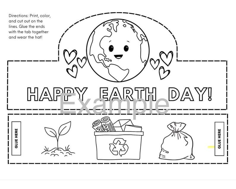 Earth Day Hat Craft, Kids Coloring Page Craft Activity (printable) - Etsy