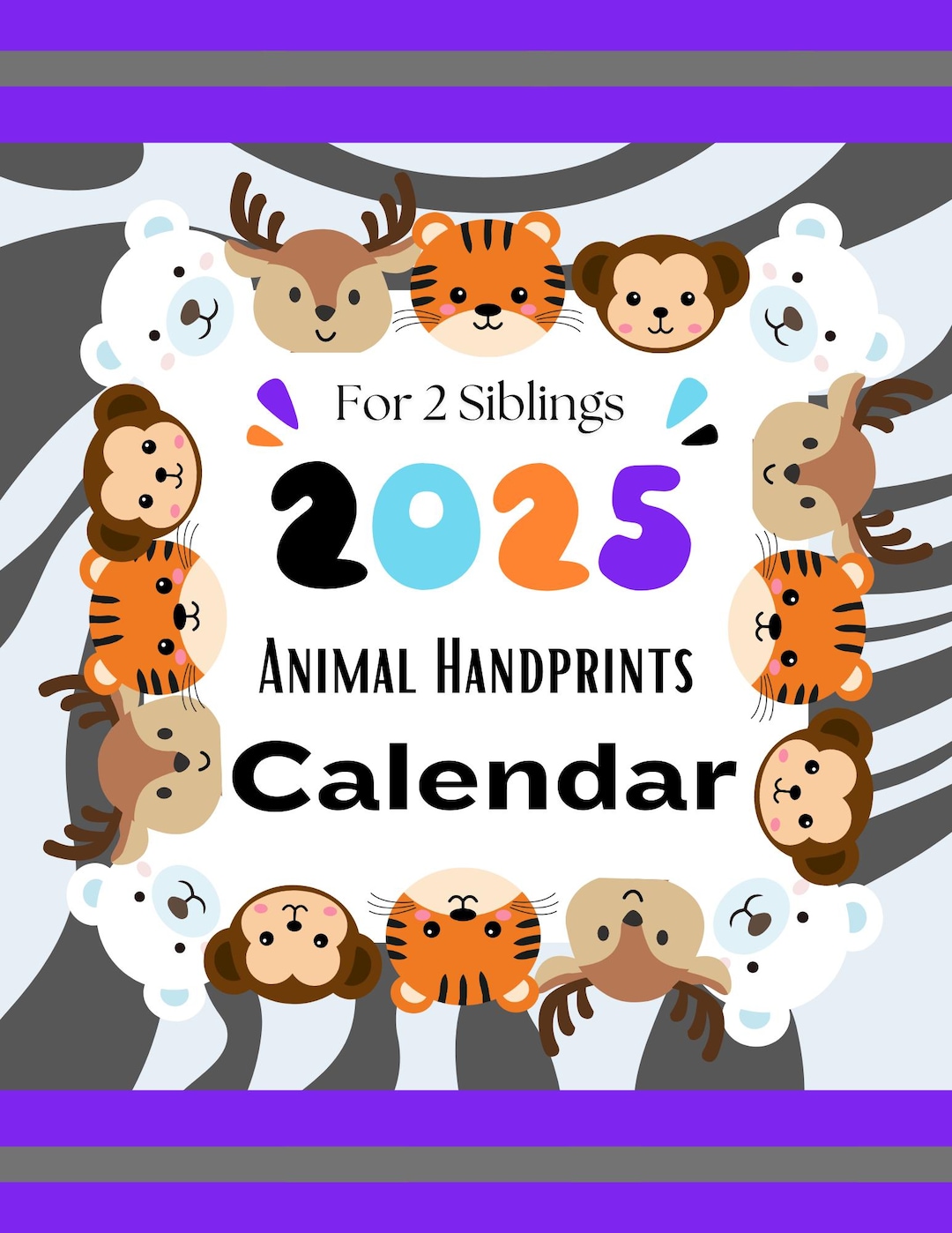 2025 Handprints Calendar for 2 Kids, 2025 Calendar, Printable Calendar ...