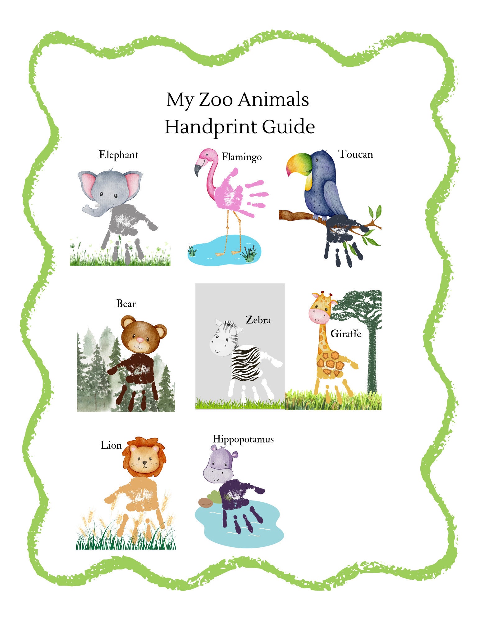 MY ZOO ANIMALS Handprint Book, Printable Book for Toddlers, Preschoolers, Daycare Children, for ...