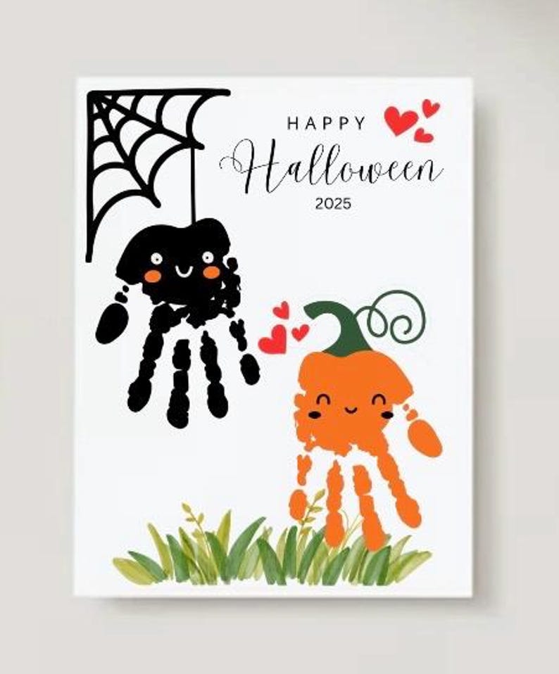 Halloween Handprint Art: Spider & Pumpkin Craft (printable) - Etsy