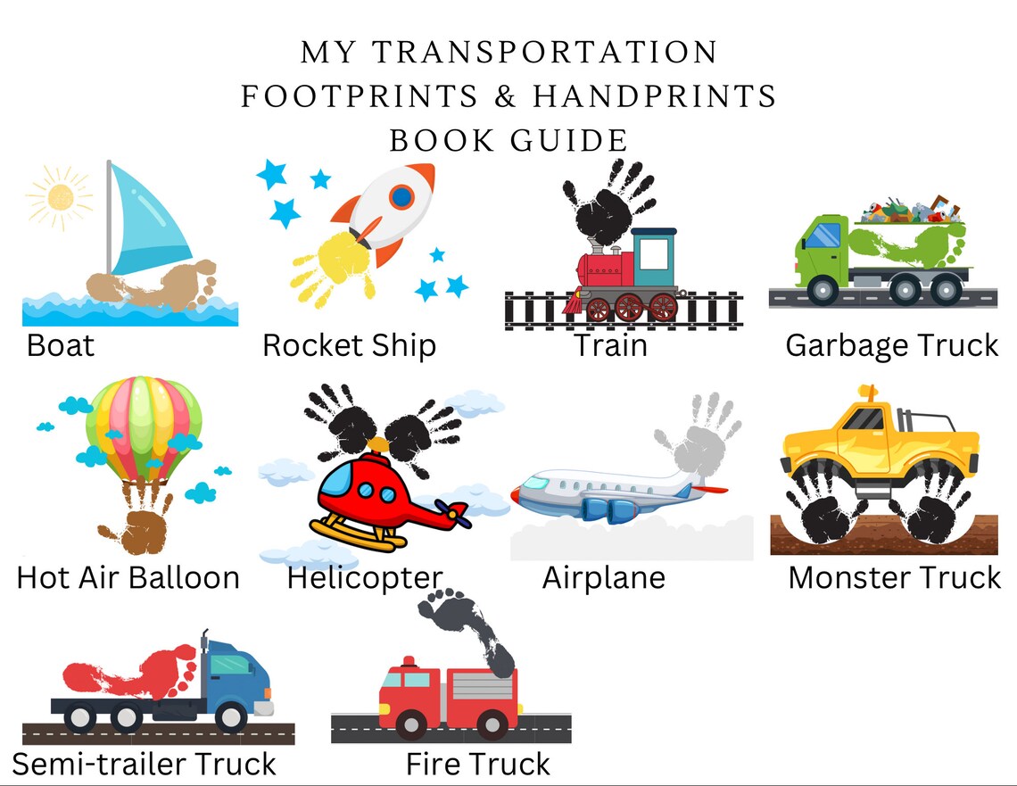 My Transportation Footprints & Handprints Book for Toddlers - Etsy
