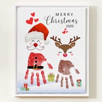 Reindeer Footprint Art Craft, Printable, Christmas or Holiday DIY Card ...