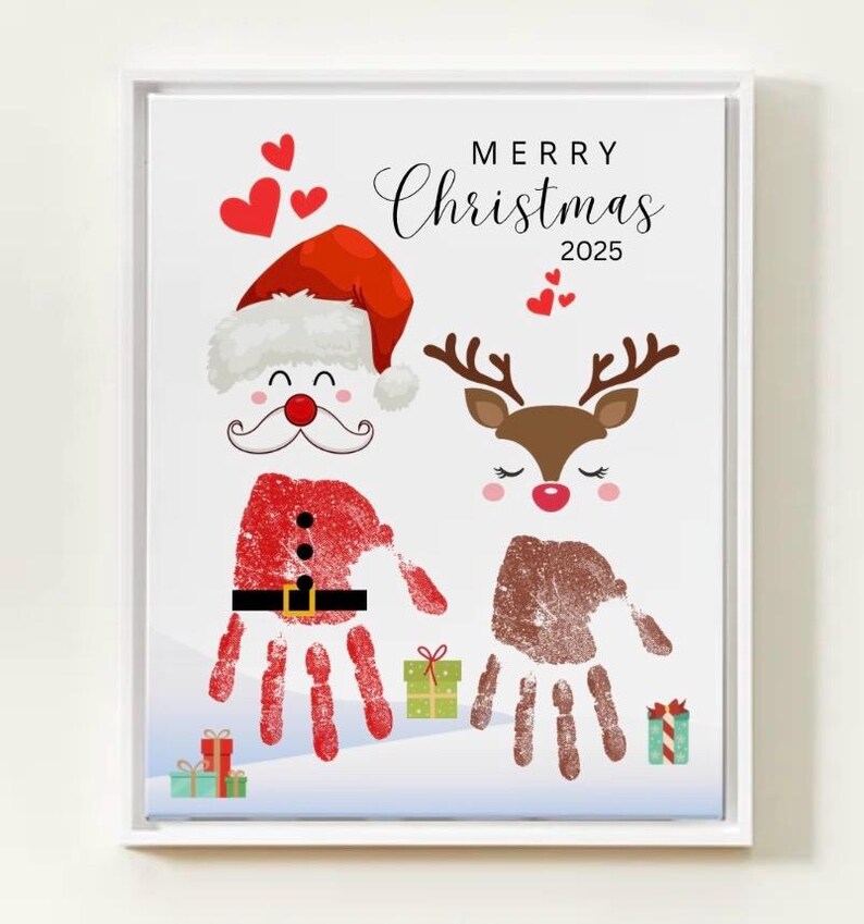 Christmas Handprint DIY Art Craft, Santa and His Reindeer, Printable ...