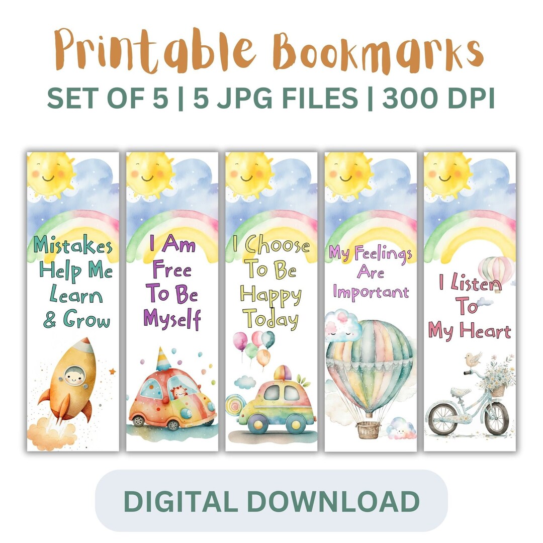 SET of 5 Printable Bookmarks for Kids Kids Affirmation - Etsy