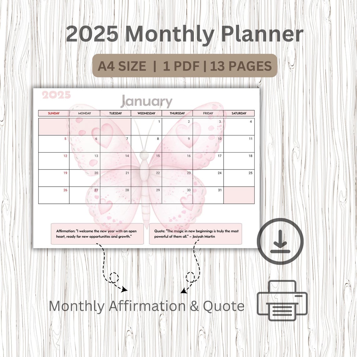 PRINTABLE 2025 Pink Calendar | 2025 Pink Yearly Calendar | 2025 Pink ...