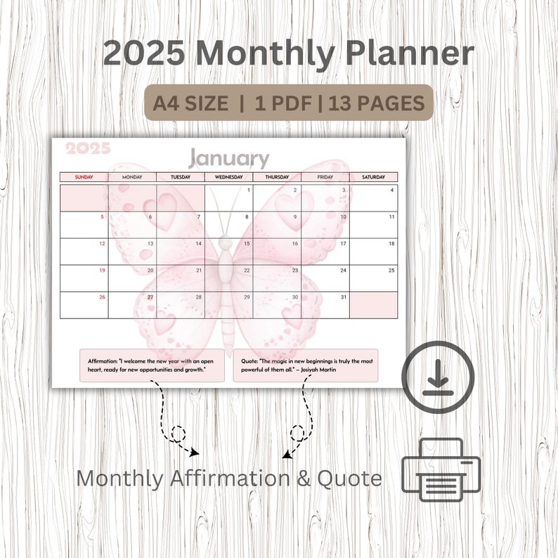 PRINTABLE 2025 Pink Calendar | 2025 Pink Yearly Calendar | 2025 Pink ...