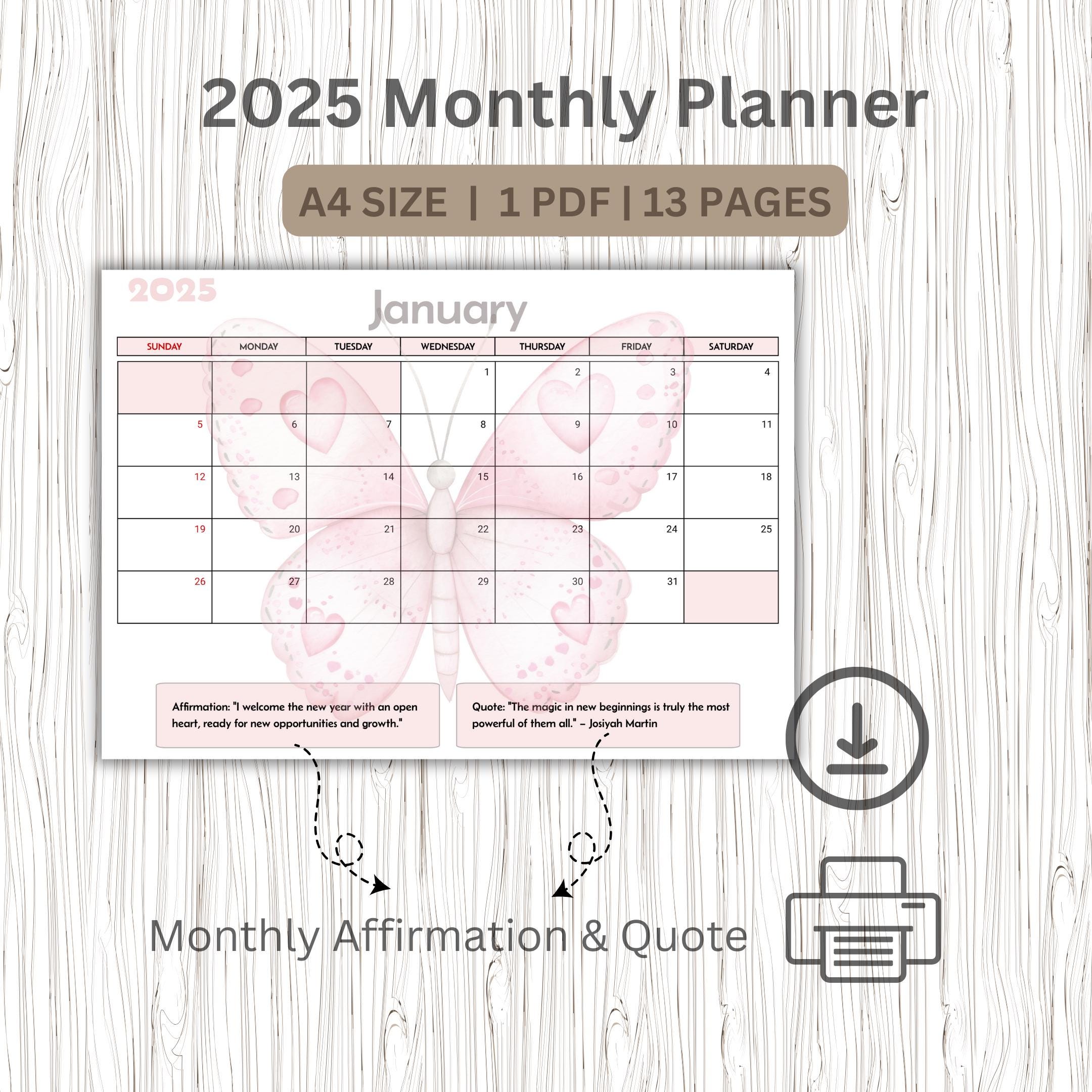 PRINTABLE 2025 Pink Calendar | 2025 Pink Yearly Calendar | 2025 Pink ...