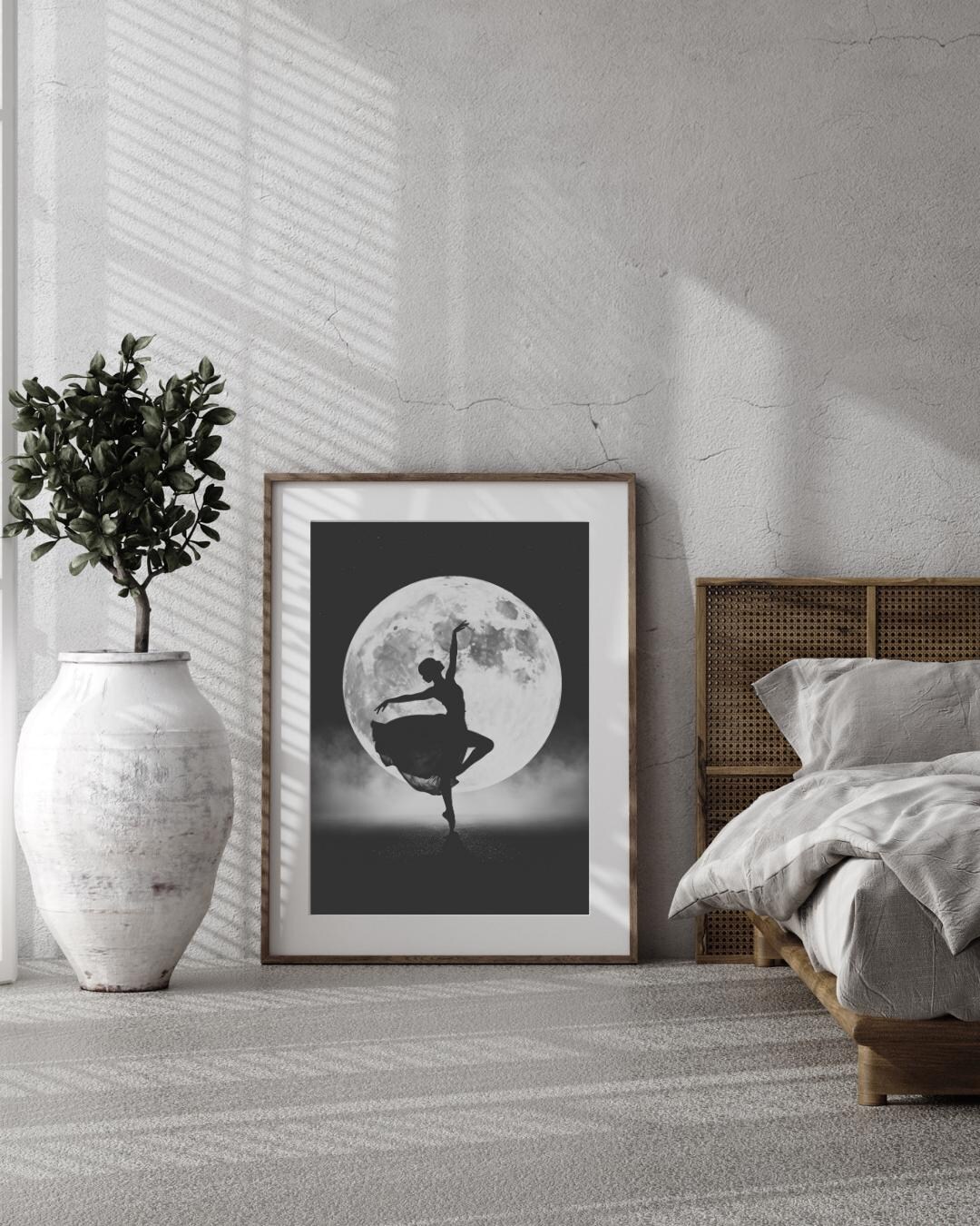 Ballerina Moon Wall Art | Elegant Dance Silhouette Printable | Full ...