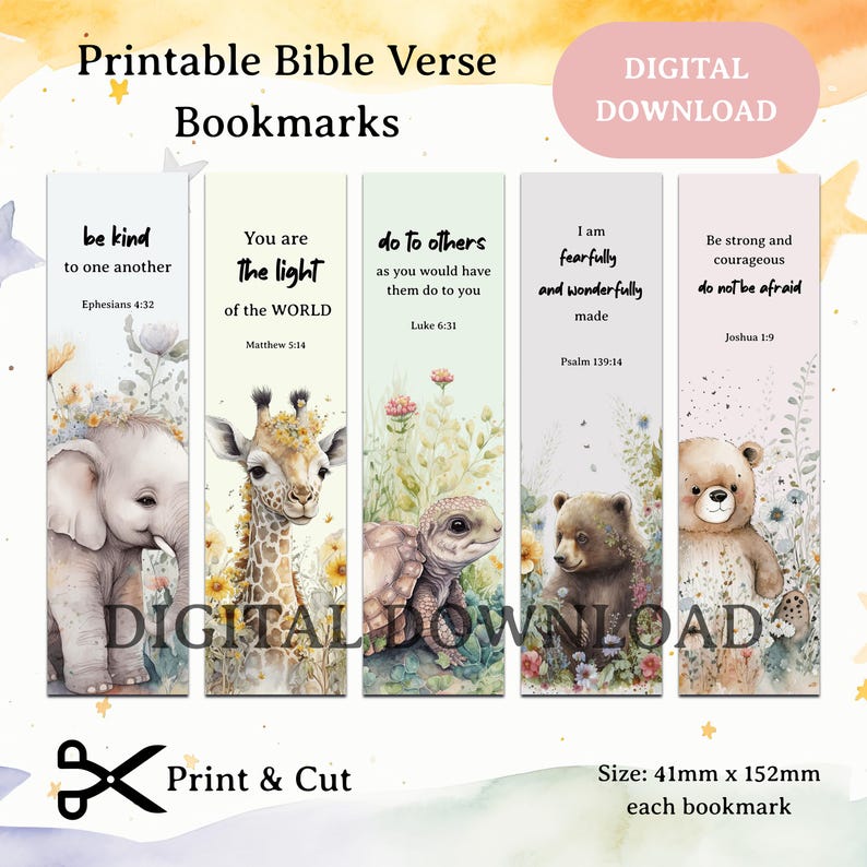 SET OF 5 Animal Watercolor Bible Verse Bookmarks – Christian Scripture ...