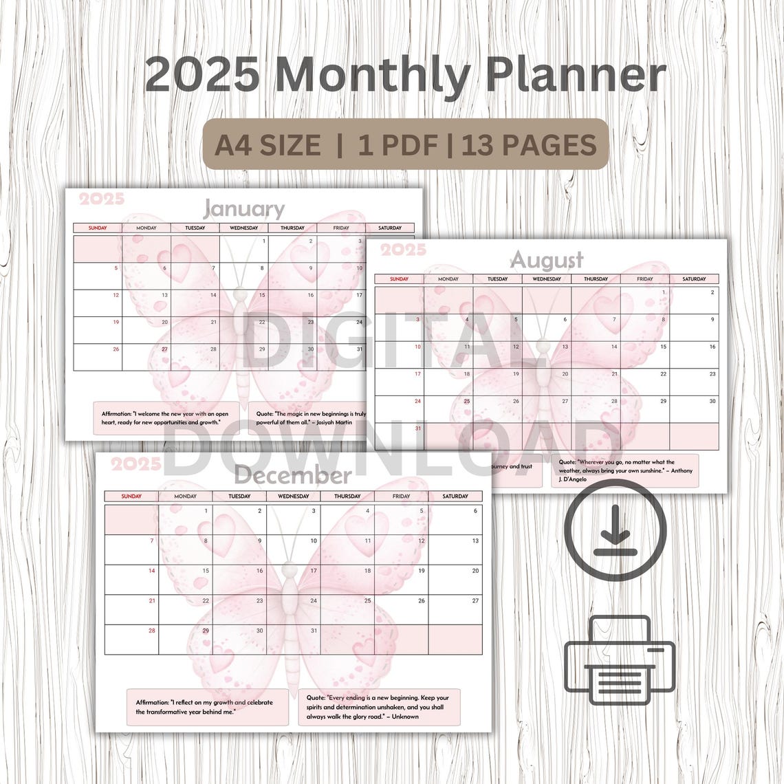 PRINTABLE 2025 Pink Calendar | 2025 Pink Yearly Calendar | 2025 Pink ...