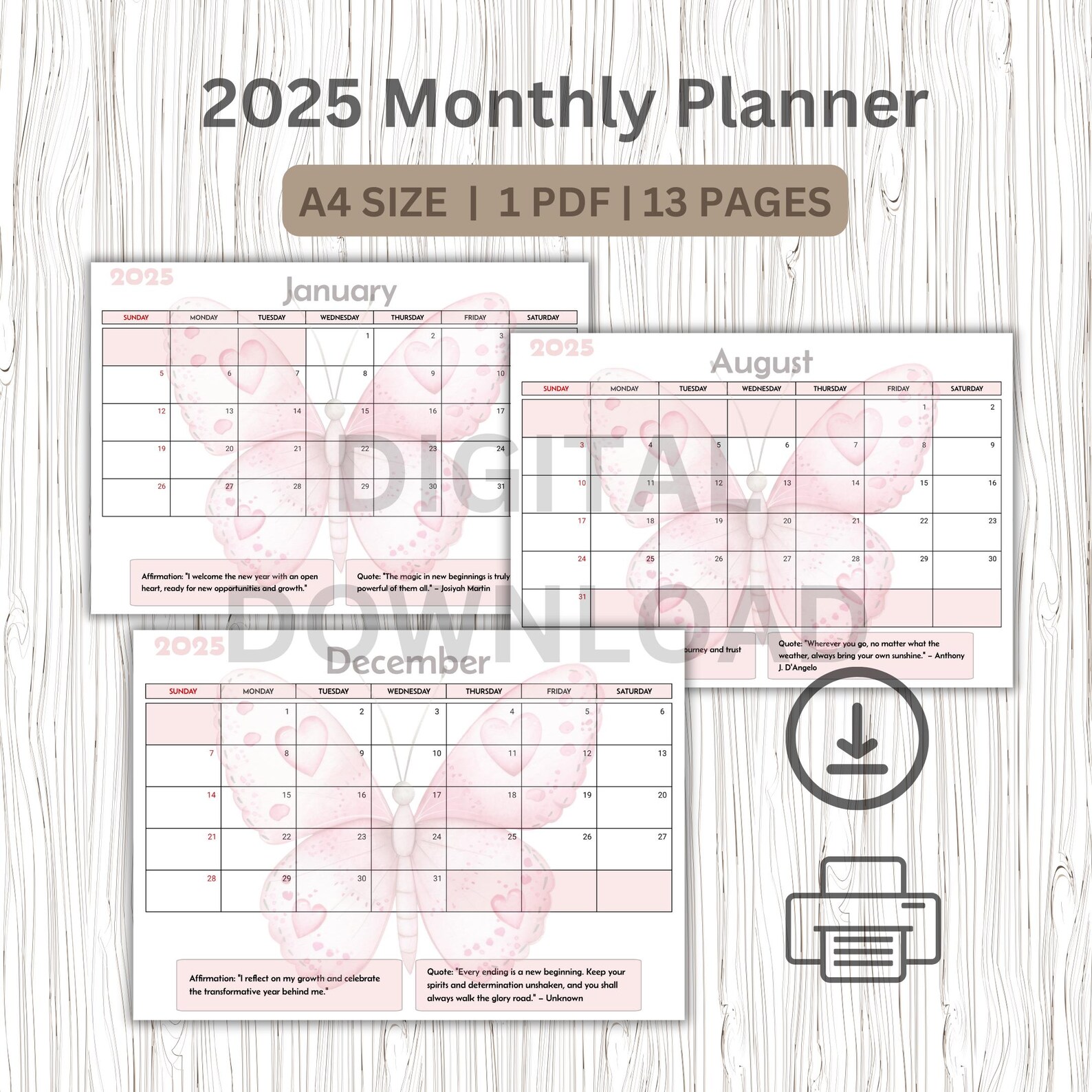 PRINTABLE 2025 Pink Calendar | 2025 Pink Yearly Calendar | 2025 Pink ...