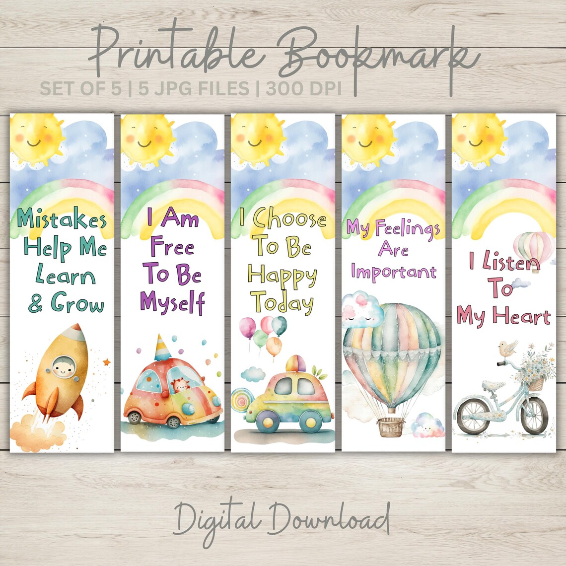 SET of 5 Printable Bookmarks for Kids Kids Affirmation Bookmarks ...