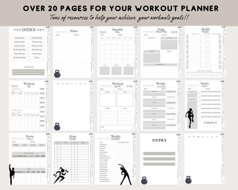 Digital Workout Planner Self Care Planner Weight Loss Planner - Etsy