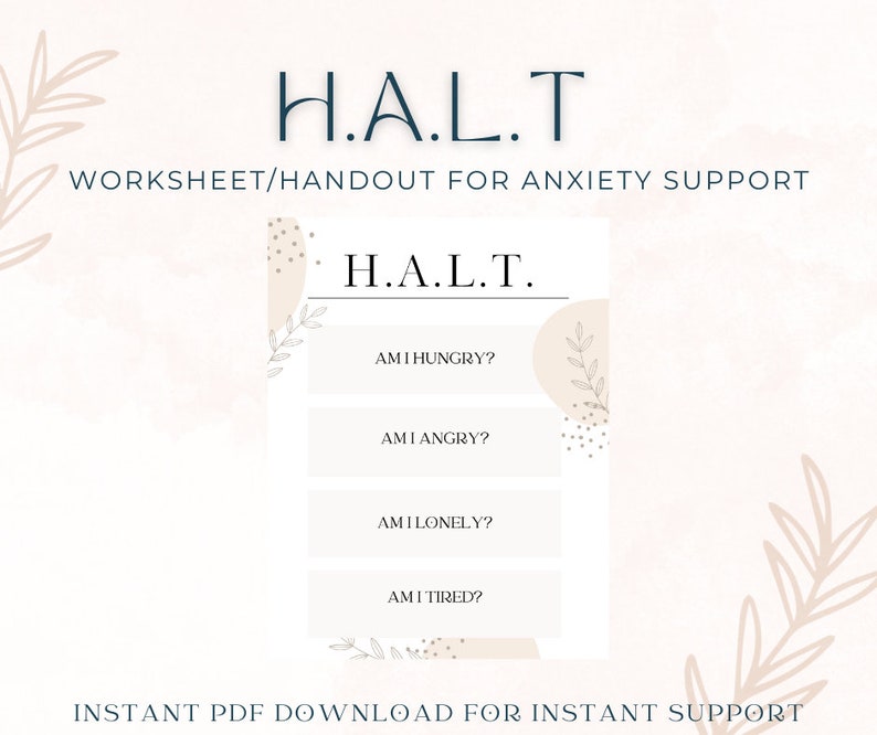 HALT Therapy Worksheet/handout - Etsy