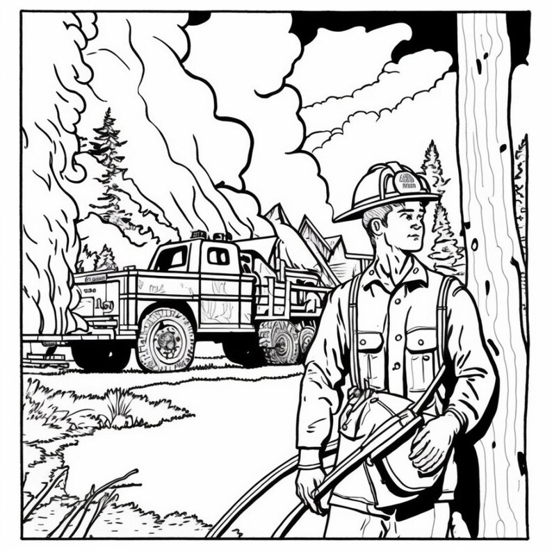 Firefighting Coloring Pages - Etsy