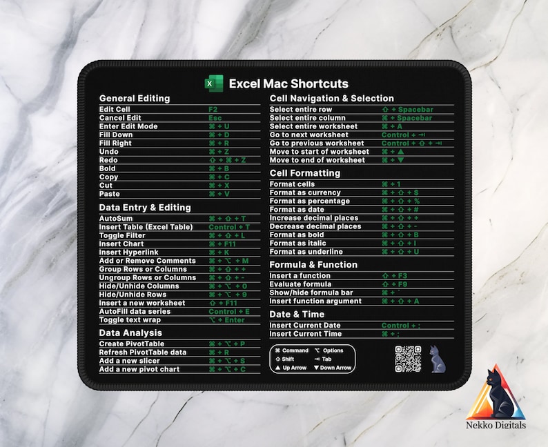 50 Excel Shortcuts Mouse Pad Excel Coworker Gift Employee - Etsy