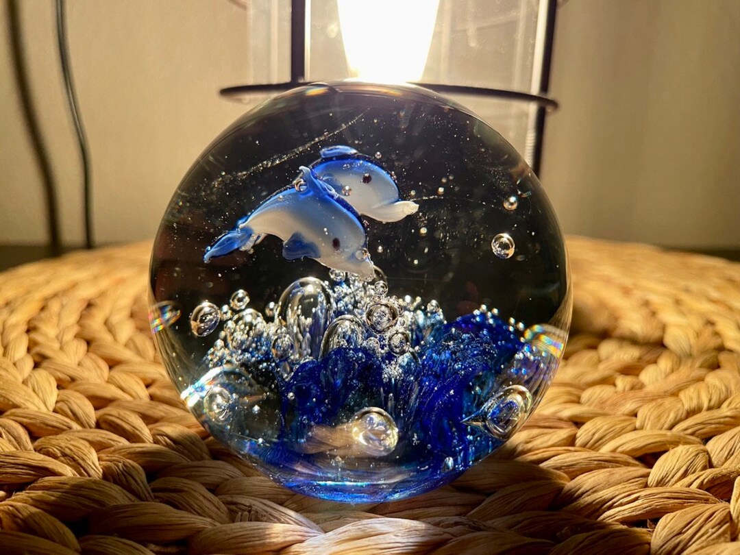 Vintage Dolphin Paperweight Art Glass - Etsy