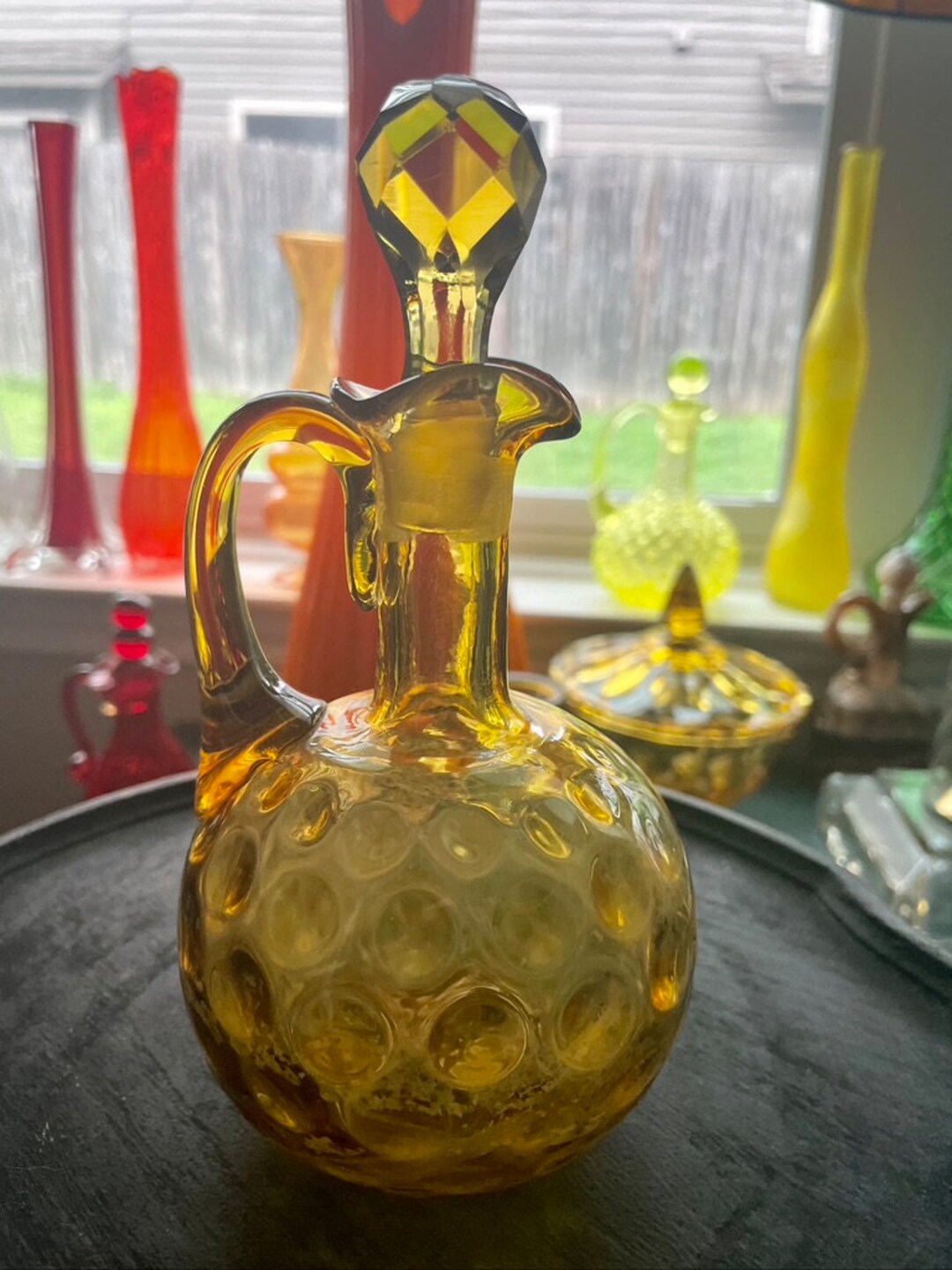 Amber Coin Dot Glass Cruet With Stopper - Etsy