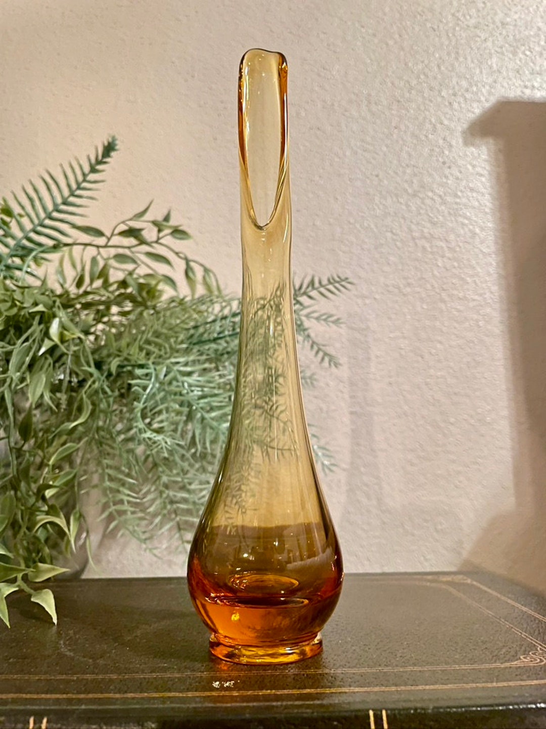 Vintage MCM Viking Amber Swung Glass Bud Vase 11 - Etsy