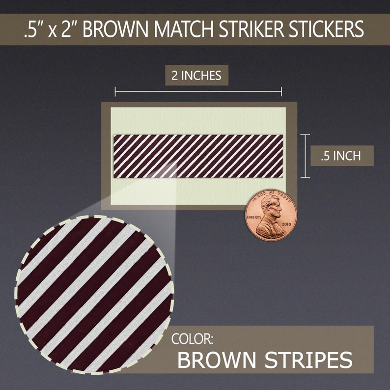 Set of 2"x.5" Brown Stripes Match Striker Stickers Brown Pattern Pre ...