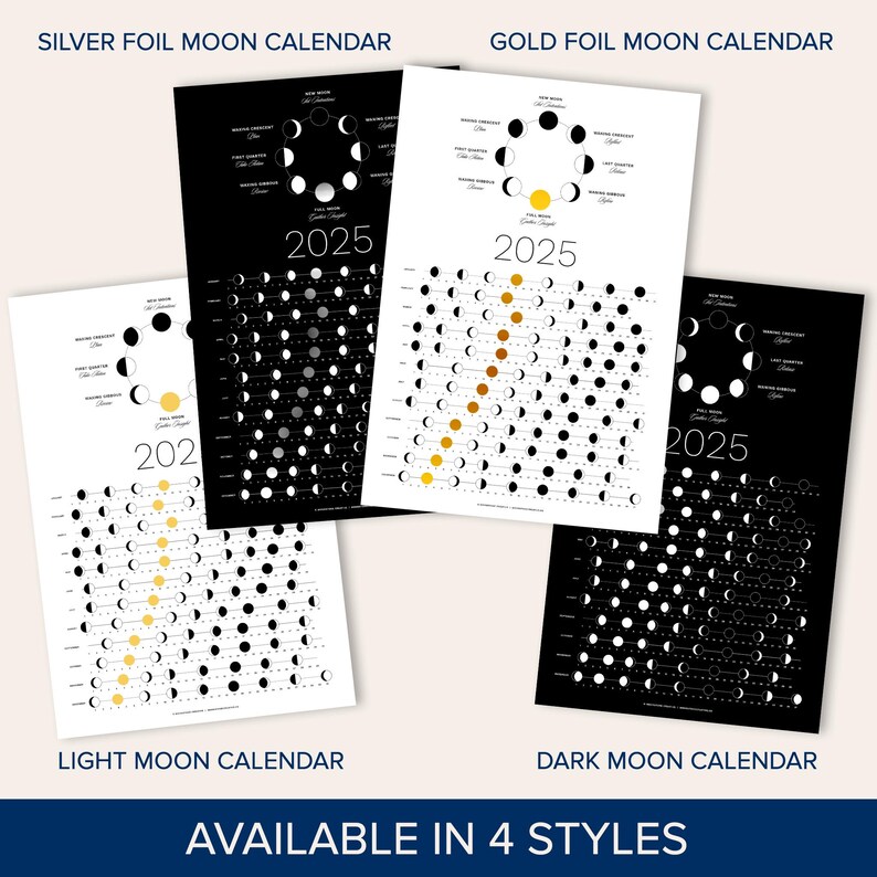 2025 Moon Phase Calendar (SHIPS FLAT) - Hangable Light Lunar Wall ...