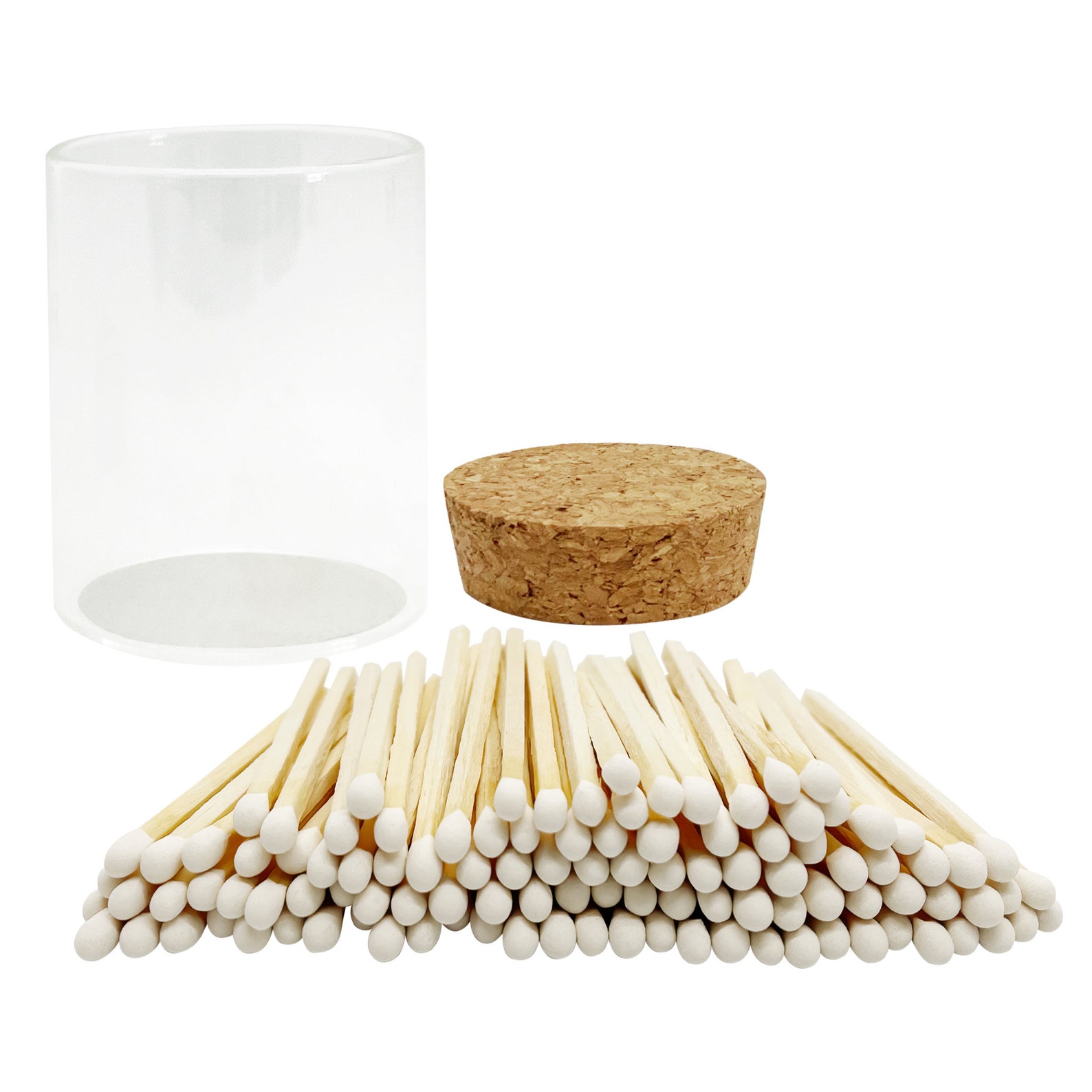 2” White Small Artisan Matches in a Chic Jar, Cork Lid (striking ...