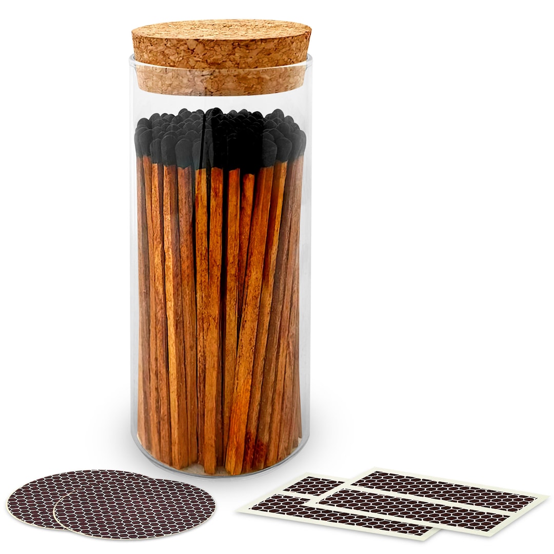 4” Espresso Artisan Matches (100 Ct) in a Large Chic Glass Jar, Cork ...