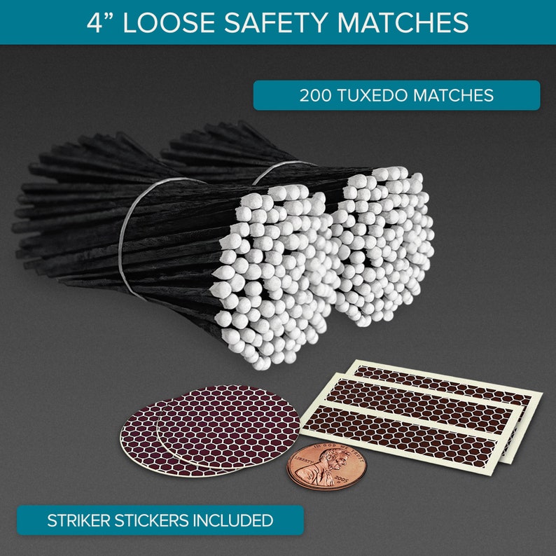 4" Matches - 200 Count of Tuxedo (striking Stickers Included) - Etsy