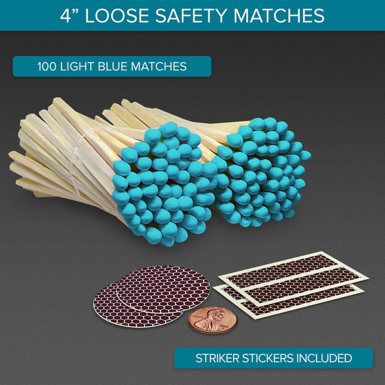 4" Matches - 100 Count of Light Blue (striking Stickers Included) - Etsy