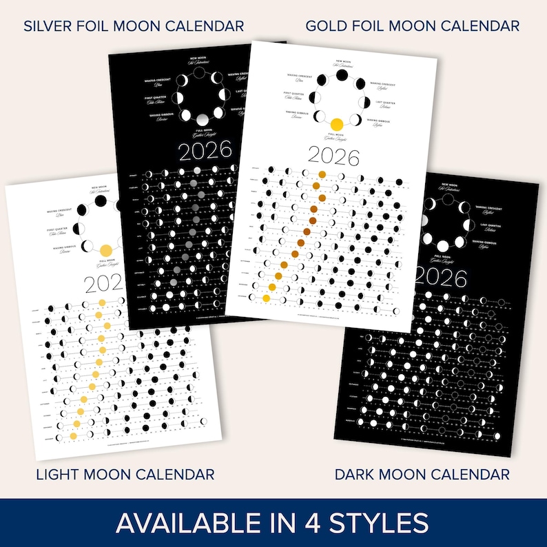 2026 Dark Moon Phase Calendar (SHIPS FLAT) Hangable Dark Lunar Wall ...