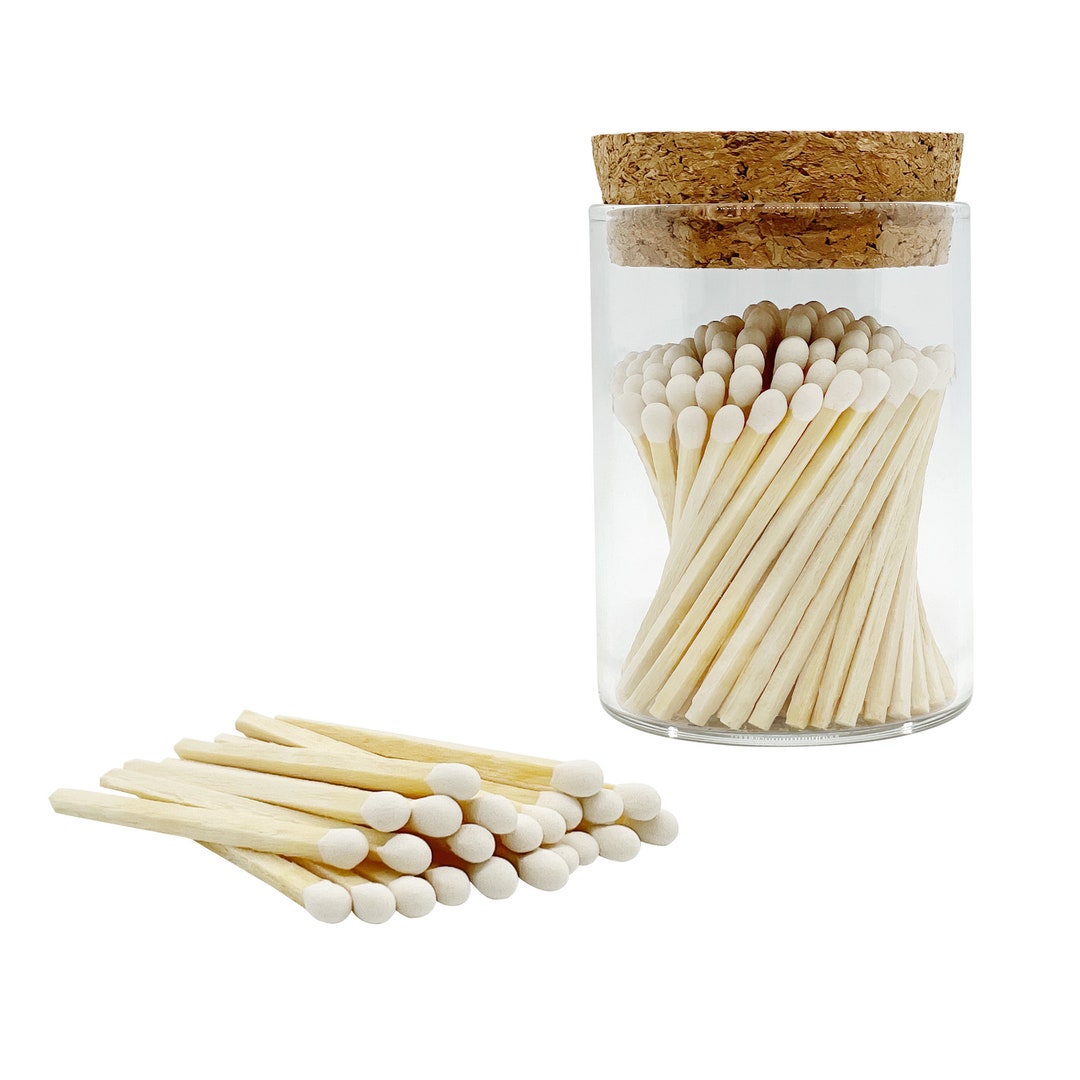 2 White Small Artisan Matches in a Chic Jar, Cork Lid striking Stickers ...