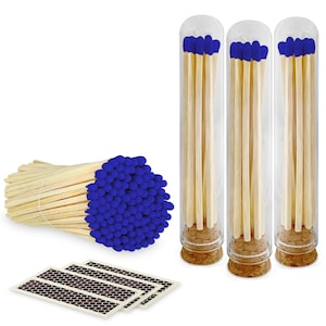 4” Royal Blue Long Artisan Matches in 3 Chic Mini Glass Cloches / Dome ...