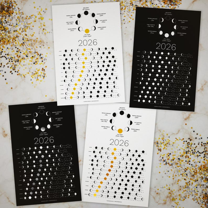 2026 Dark Moon Phase Calendar (SHIPS FLAT) Hangable Dark Lunar Wall ...