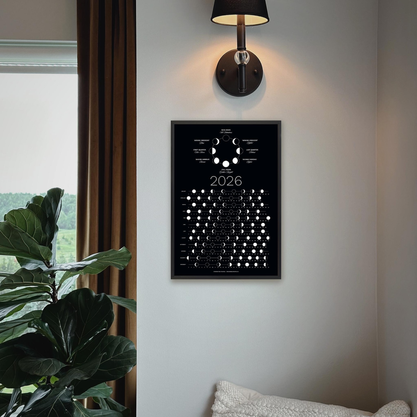 2026 Dark Moon Phase Calendar (SHIPS FLAT) Hangable Dark Lunar Wall ...