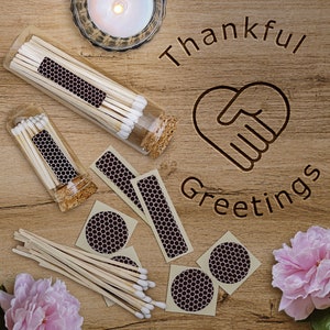 4 Black Stick Pink Tip Artisan Matches in a Chic Glass Jar, Cork Lid ...