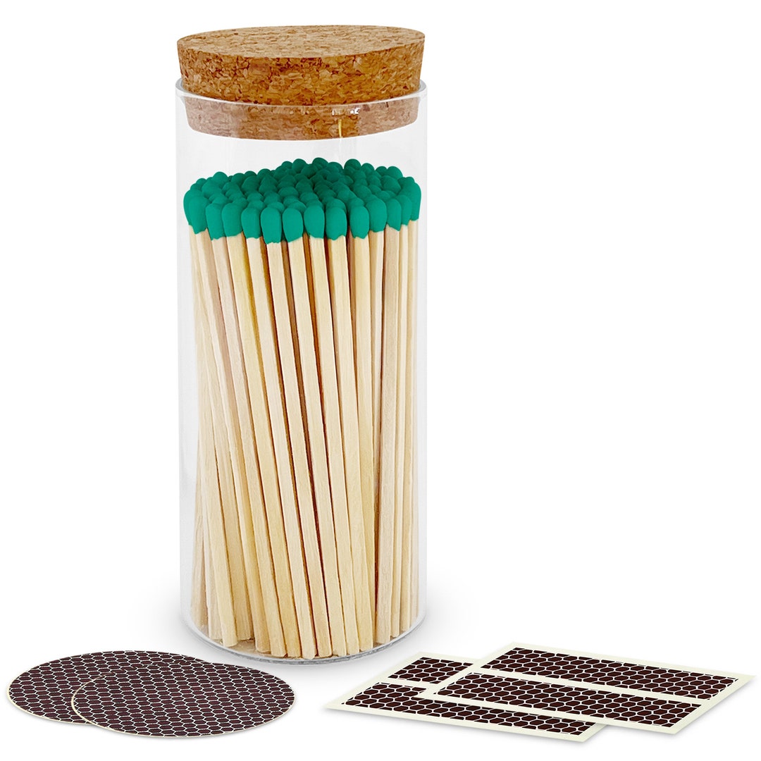 4” Turquoise Artisan Matches (100 Ct) in a Large Chic Glass Jar, Cork ...