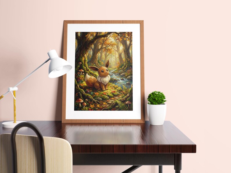Eevee Forest Print, Eeveelution Pokemon Wall Art, Oil Painting Style ...